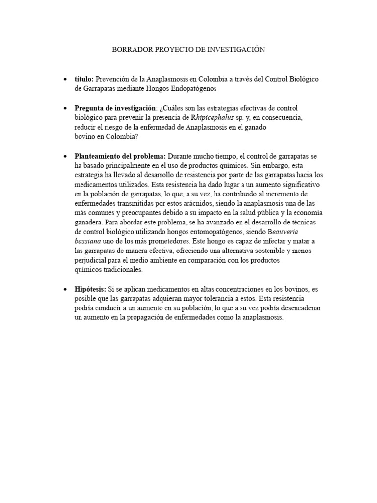 Borrador Proyecto de Investigación Electiva | PDF | Organismos