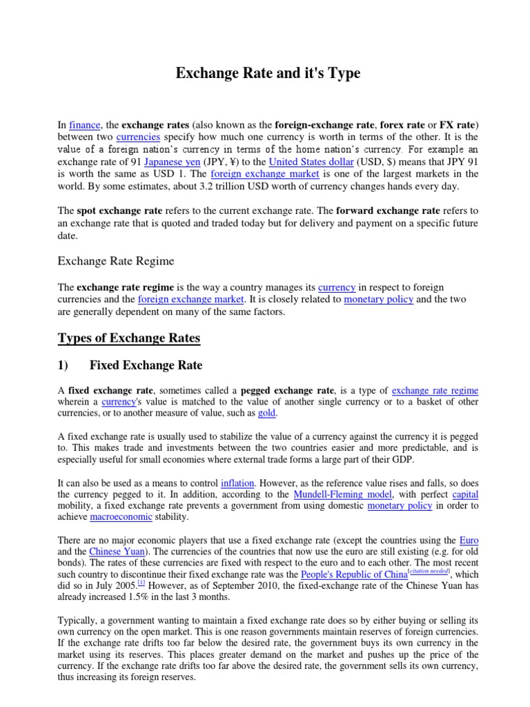 Exchange Rate and It's Type | Download Free PDF | Floating Exchange ...
