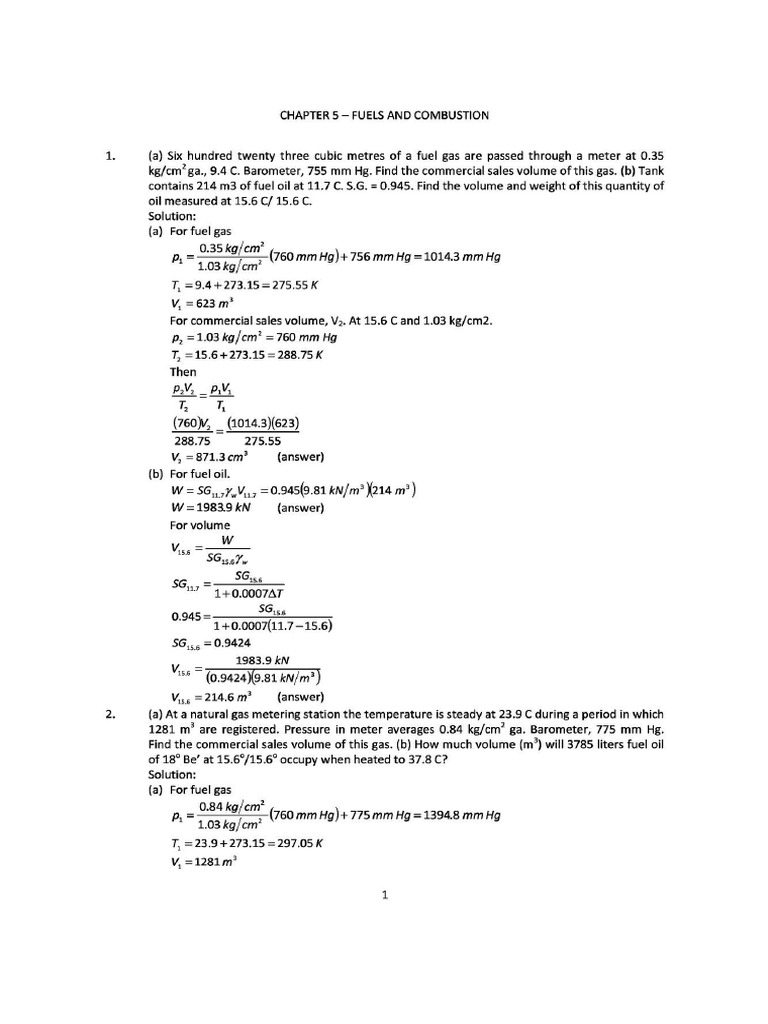 Topic 4 Fuels and Combustion Sample Problems | PDF