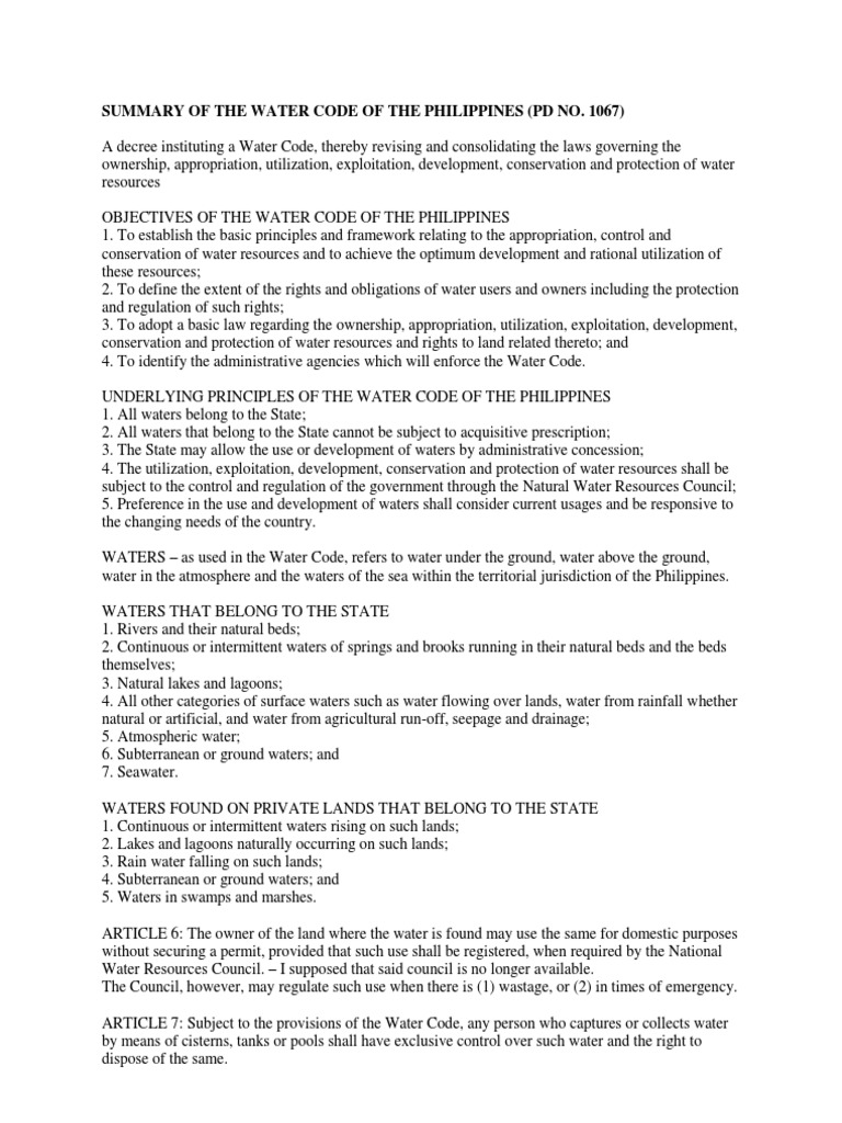 Summary of The Water Code of The Philippines | PDF | Water Pollution ...