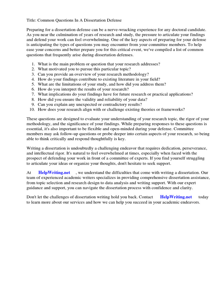Common Questions in A Dissertation Defense | PDF | Thesis | Methodology
