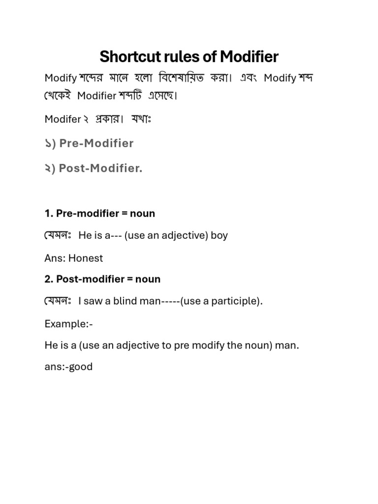 Shortcut Rules of Modify | PDF | Noun | Adjective