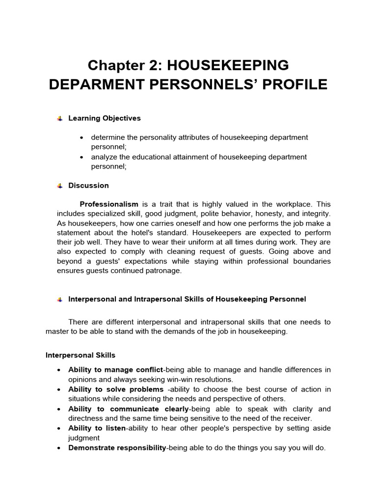 BSHM21 Chapter 2 Lecture | PDF | Housekeeping | Self Awareness