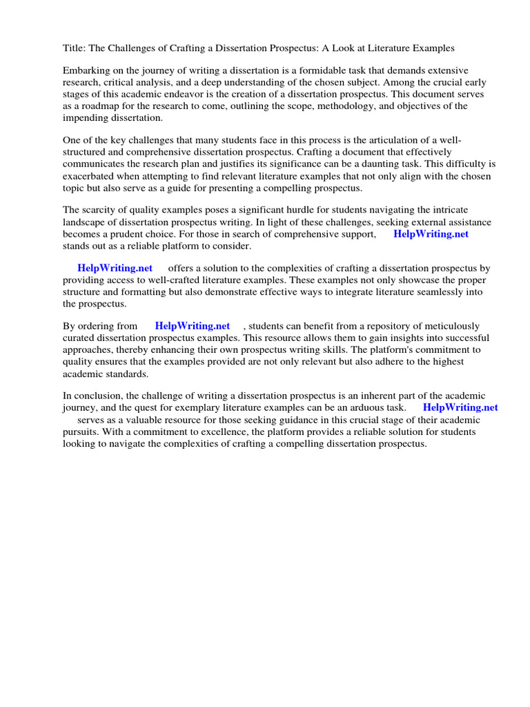 Dissertation Prospectus Example Literature | PDF | Thesis | Academic ...