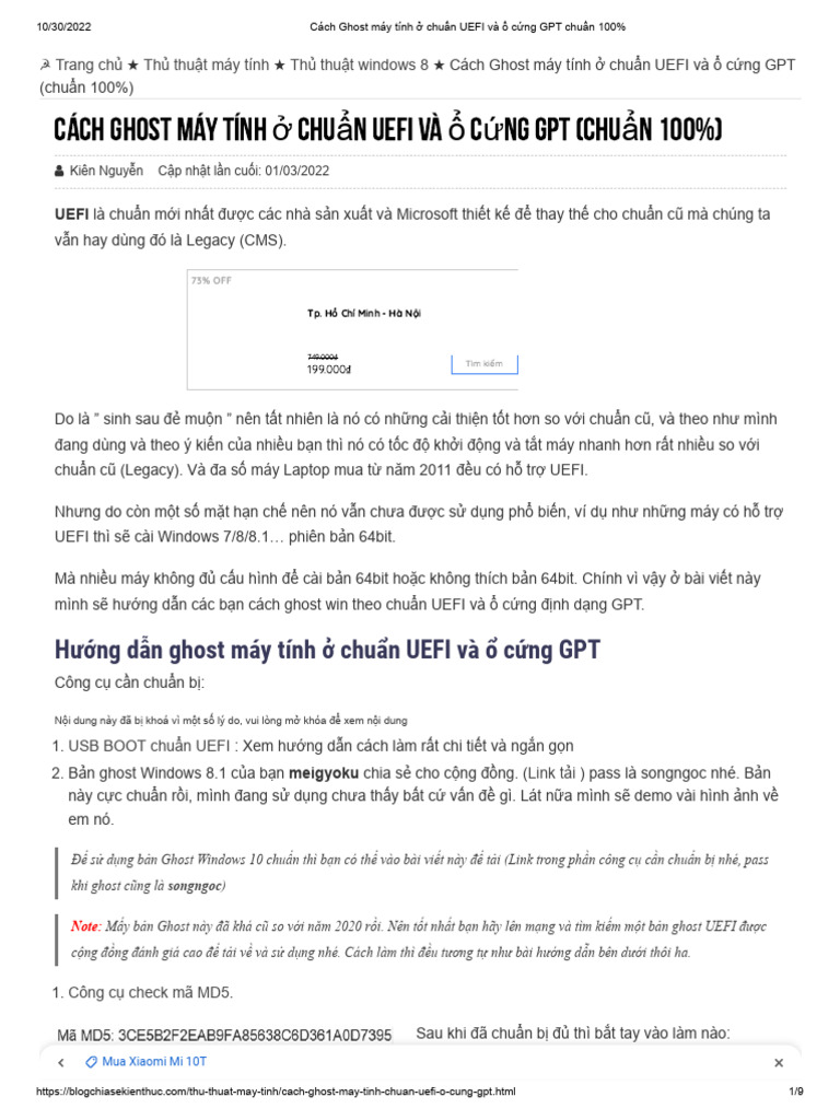 Cách Ghost Máy Tính ở Chuẩn UEFI Và ổ Cứng GPT Chuẩn 100% | PDF