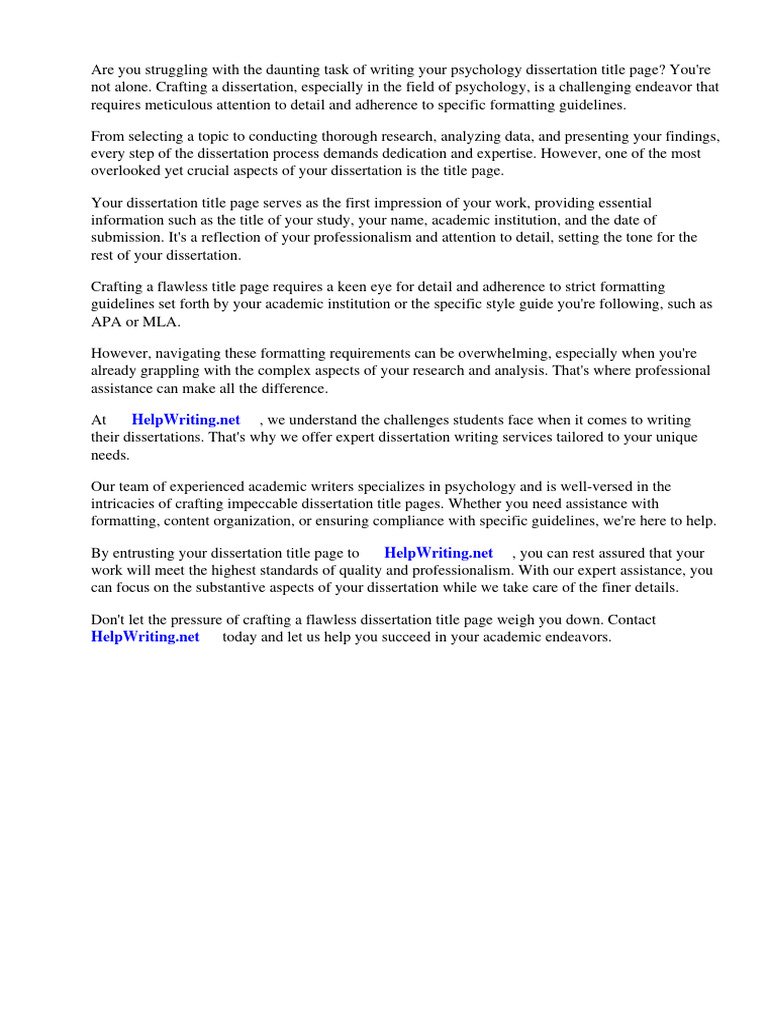 Psychology Dissertation Title Page | PDF | Thesis | Psychology