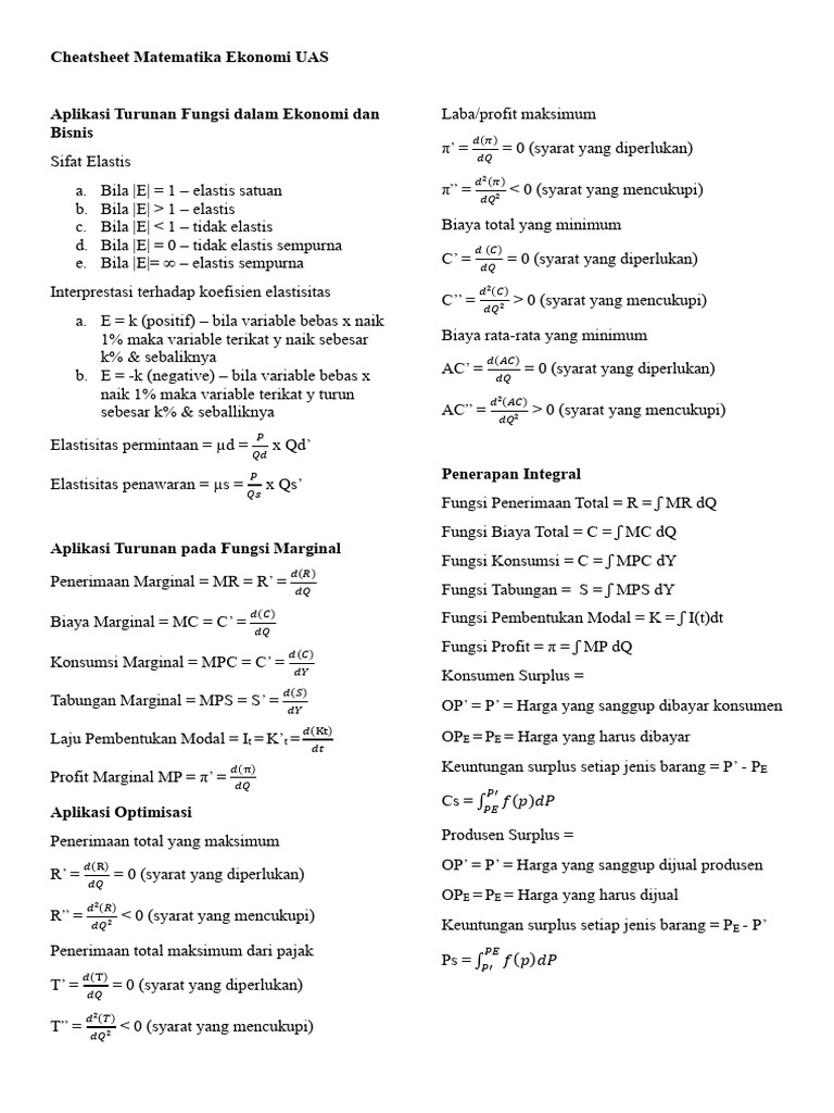 Cheatsheet Uas Mate Eko | PDF