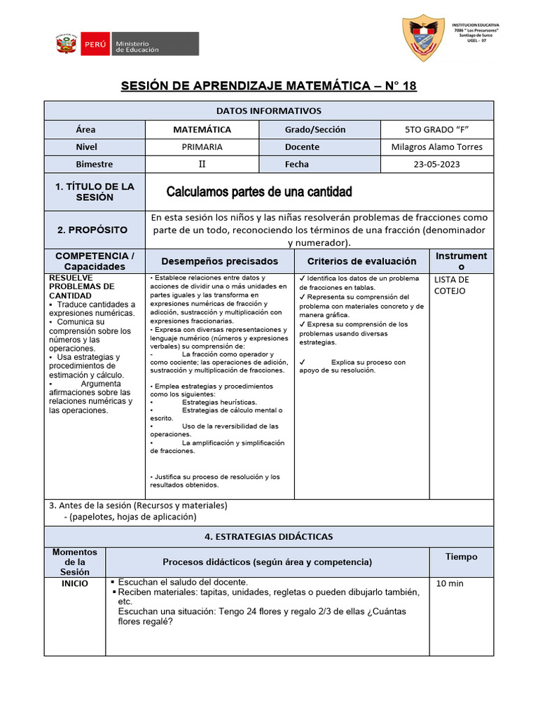 Sesión Mate 18 - Calculamos Partes de Una Cantidad - III Unid. | PDF ...
