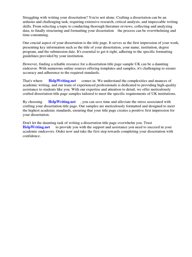 Dissertation Title Page Sample Uk | PDF