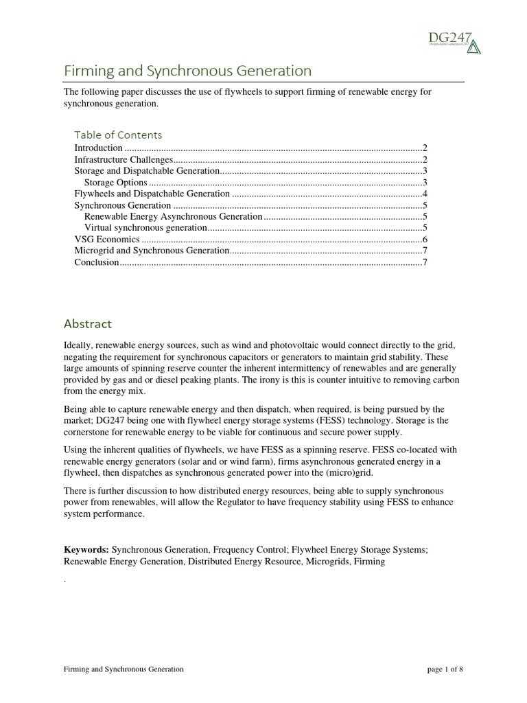 Firming And Synchronous Generation Review Pdf Electrical Grid Distributed Generation