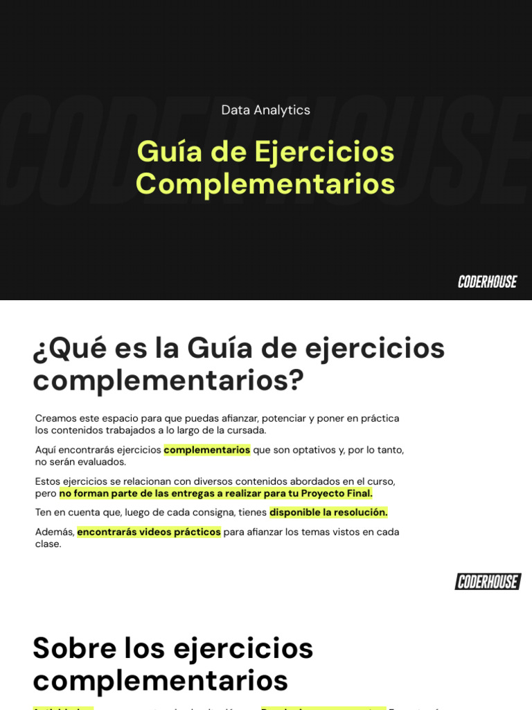 Guía de Ejercicios Complementarios - Data Analytics V3 | PDF | SQL | Bases de datos