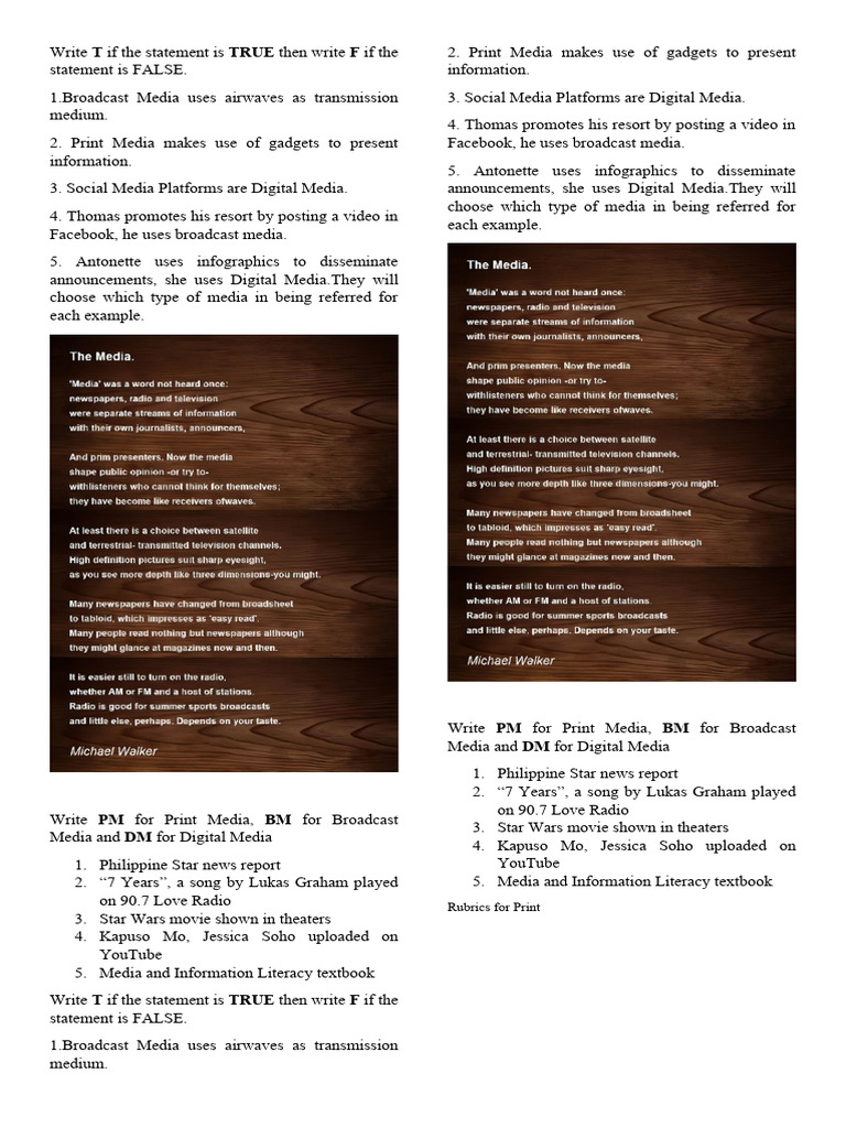 Activity Sheets | PDF | Broadcasting | Mass Media
