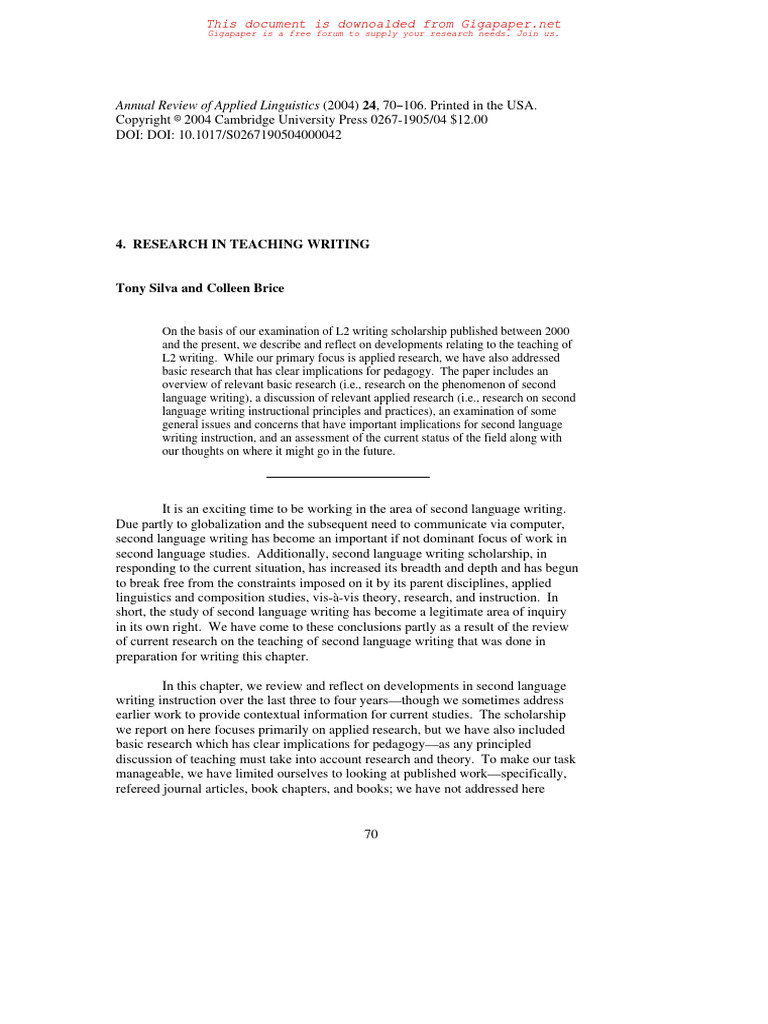 4 Research in Teaching Writing | PDF | Second Language | English As A ...