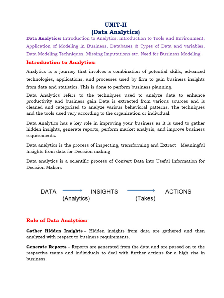 Unit-II(Data Analytics) | PDF | Analytics | Data Analysis