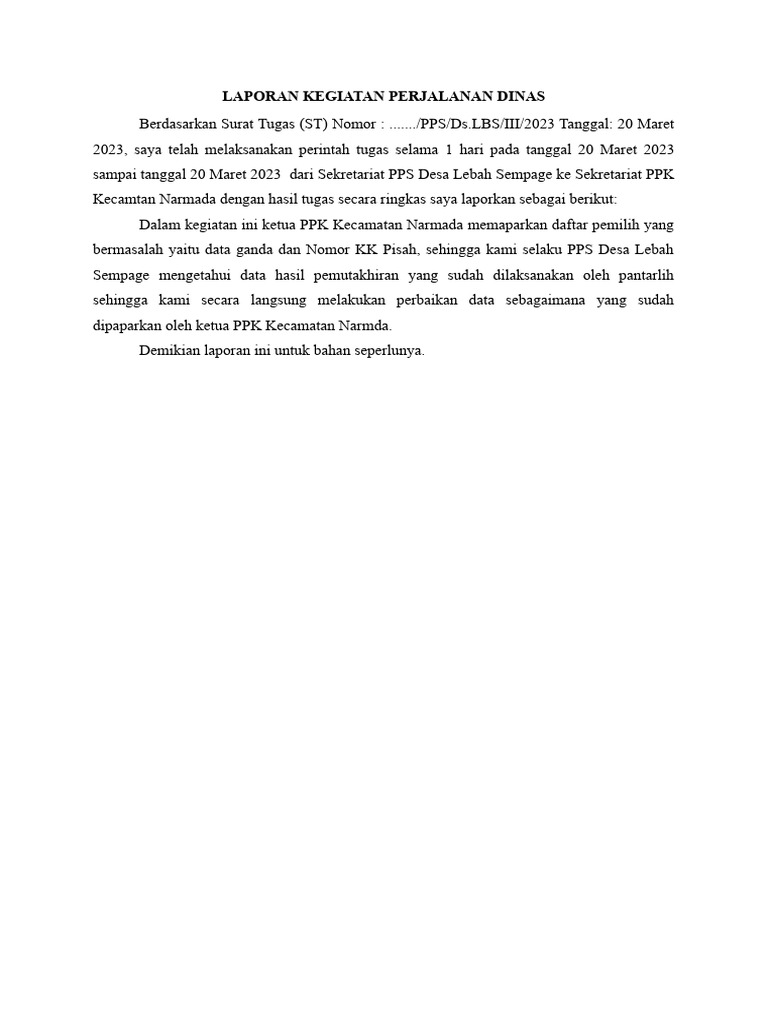 Laporan Kegiatan Perjalanan Dinas PPS | PDF