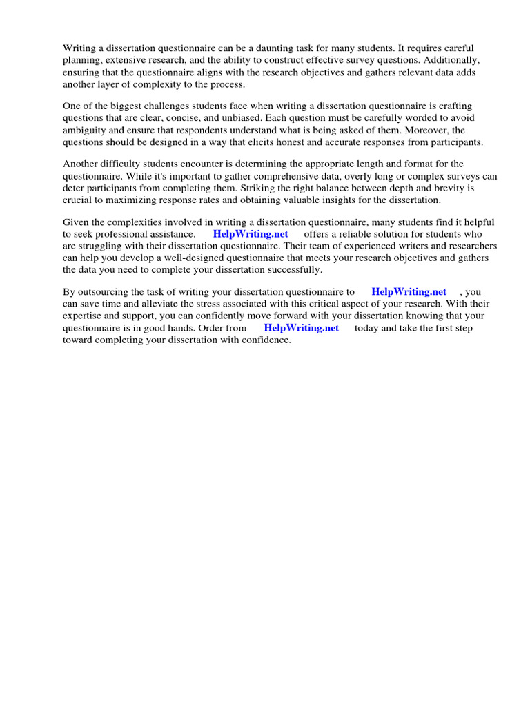 Writing Dissertation Questionnaire | PDF | Thesis | Survey Methodology