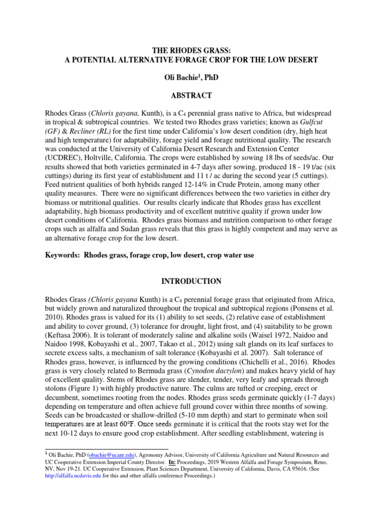 Rhodes Grass - A Potential Low Desert Forage Crop - Bachie - Article ...