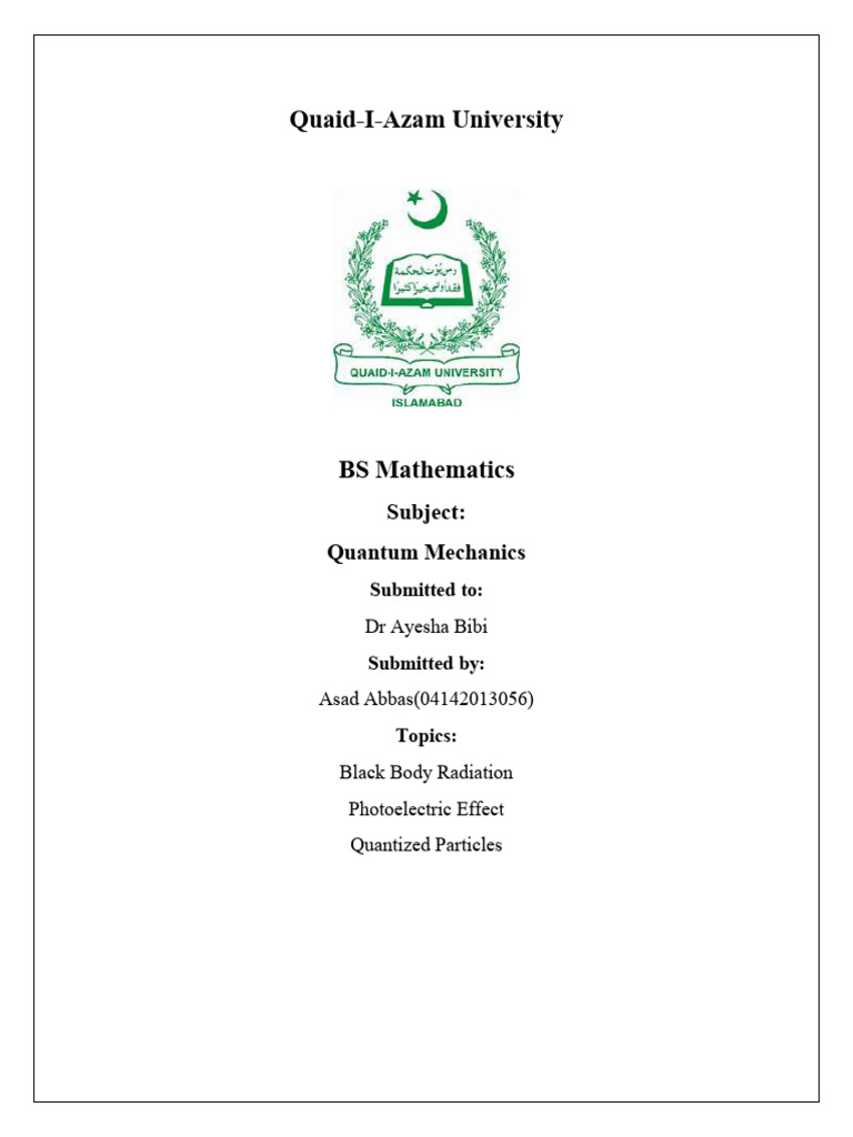 Quantum Mechanics Assignment (1) - 1 | PDF | Photoelectric Effect | Electromagnetic Radiation