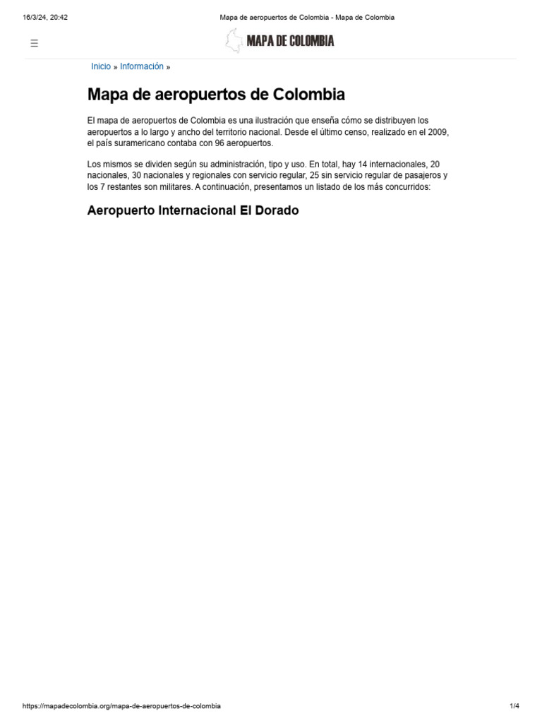Mapa de Aeropuertos de Colombia - Mapa de Colombia | PDF | Colombia ...