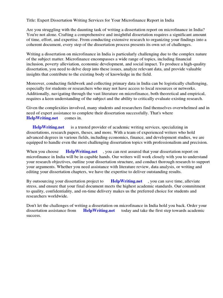 Dissertation Report On Microfinance in India | PDF | Microfinance ...