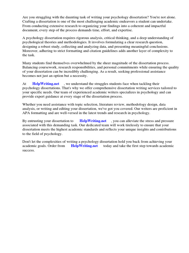 Psychology Dissertation Example PDF | PDF