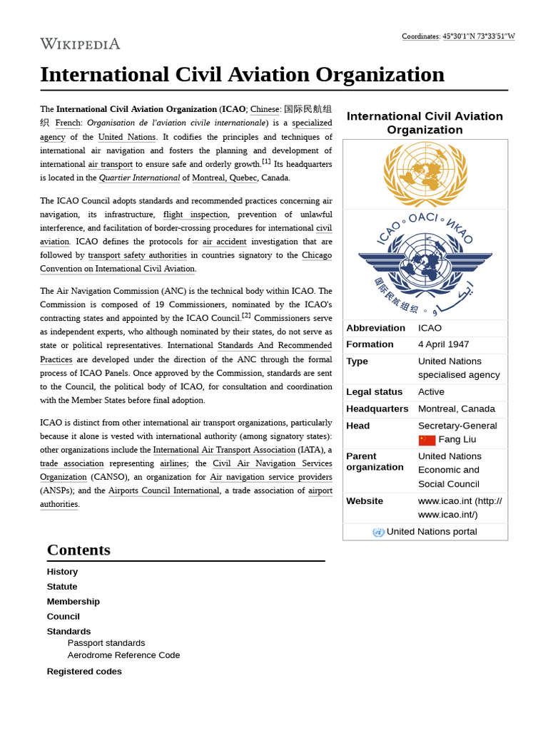 ICAO Wikipedia | PDF | Aviation