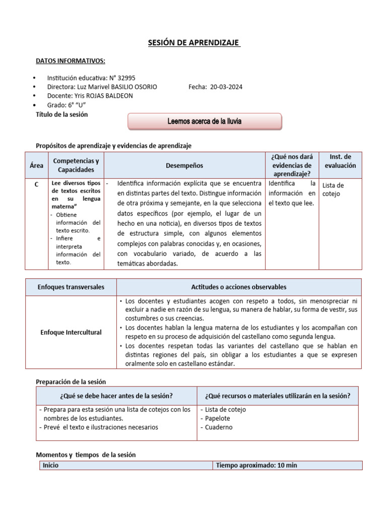 sesión de comunicación-LEE-sexto | PDF | Aprendizaje | Comprensión lectora