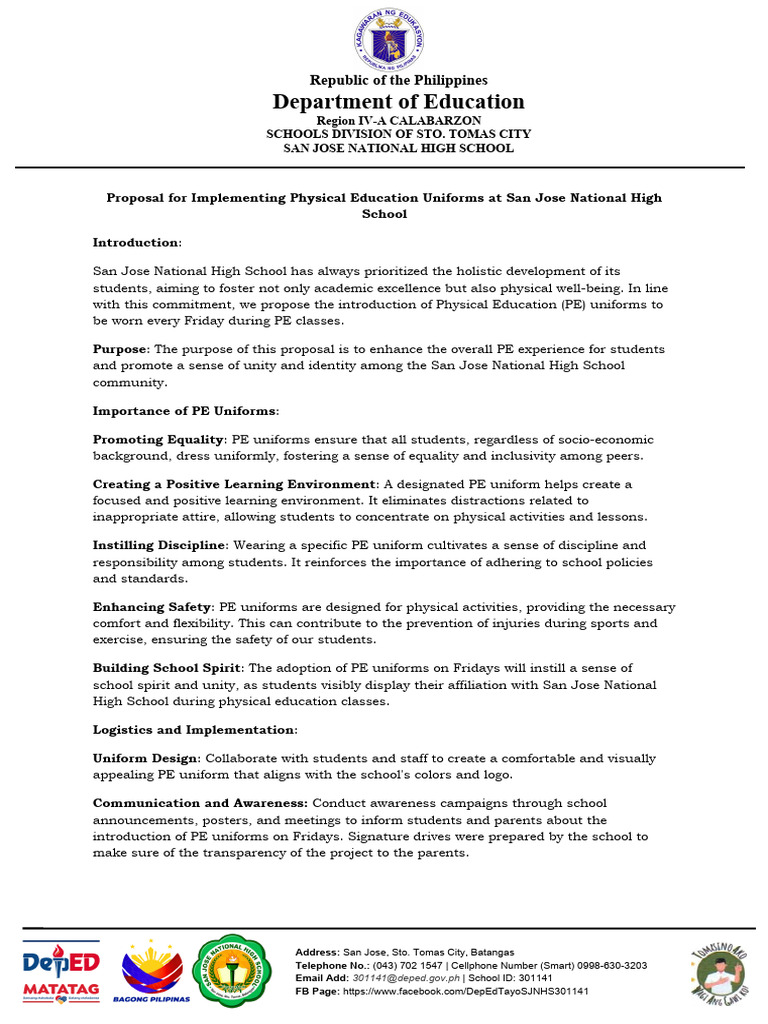 Proposal - PE Uniform | PDF | Physical Education