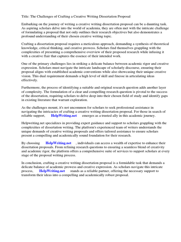 Creative Writing Dissertation Proposal | PDF | Thesis | Essays