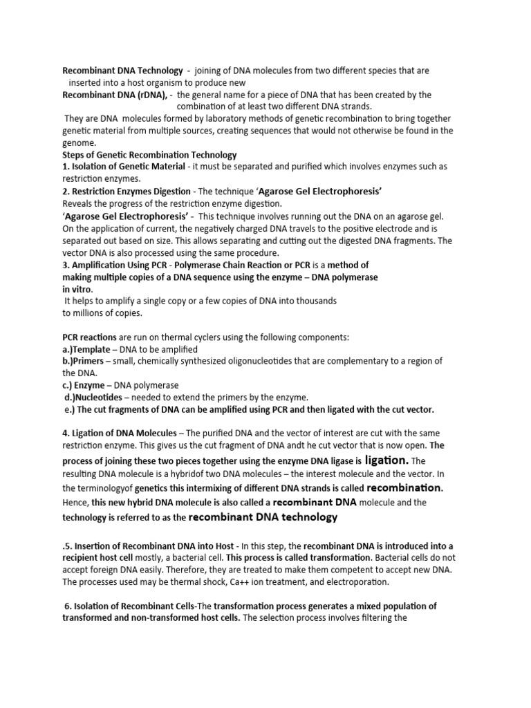 Recombinant DNA Technology | PDF | Polymerase Chain Reaction | Molecular Cloning