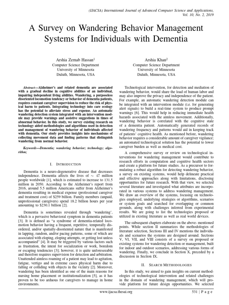 A Survey On Wandering Behavior Managemen | PDF | Dementia | Caregiver