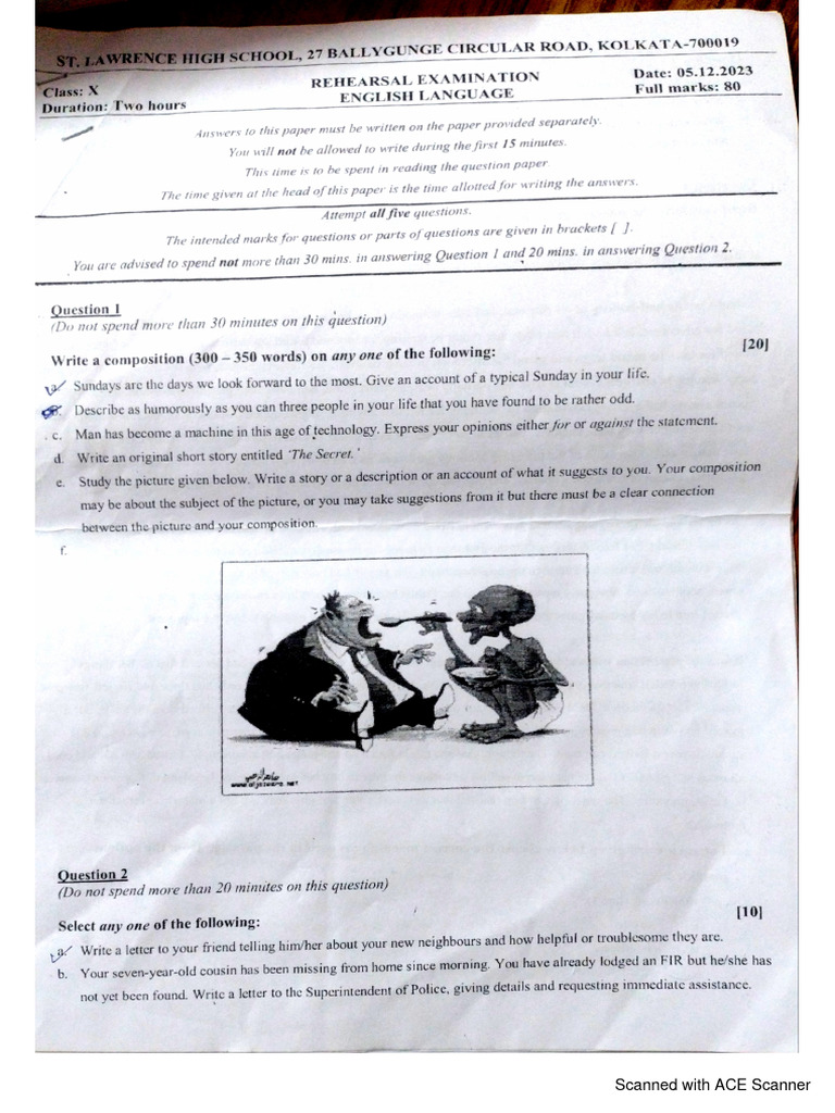 St. Lawrence High School Exam Paper | PDF