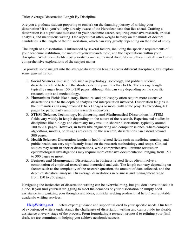 Average Dissertation Length by Discipline | PDF | Thesis | Doctor Of Philosophy