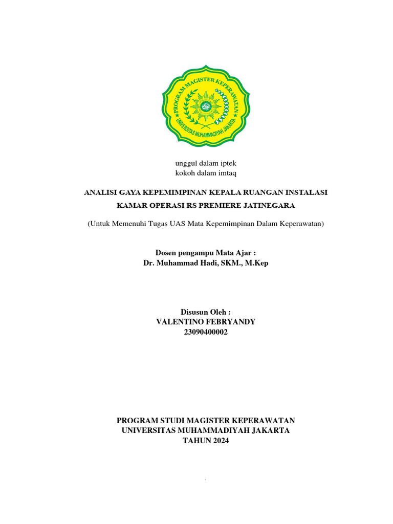 Analisis Gaya Kepemimpinan RS Premiere | PDF
