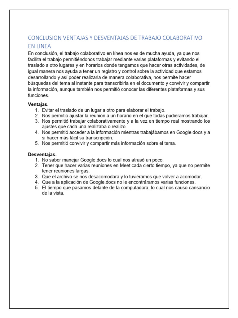 Ventajas y desventajas del trabajo colaborativo | PDF | Crecimiento ...
