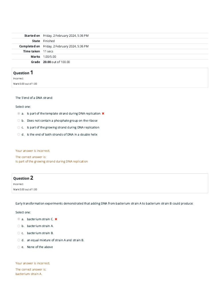 DNA Replication and Genetics Quiz Results | PDF | Dna | Dna Replication