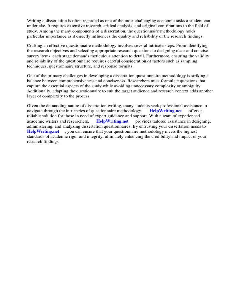 Dissertation Questionnaire Methodology | PDF | Survey Methodology ...