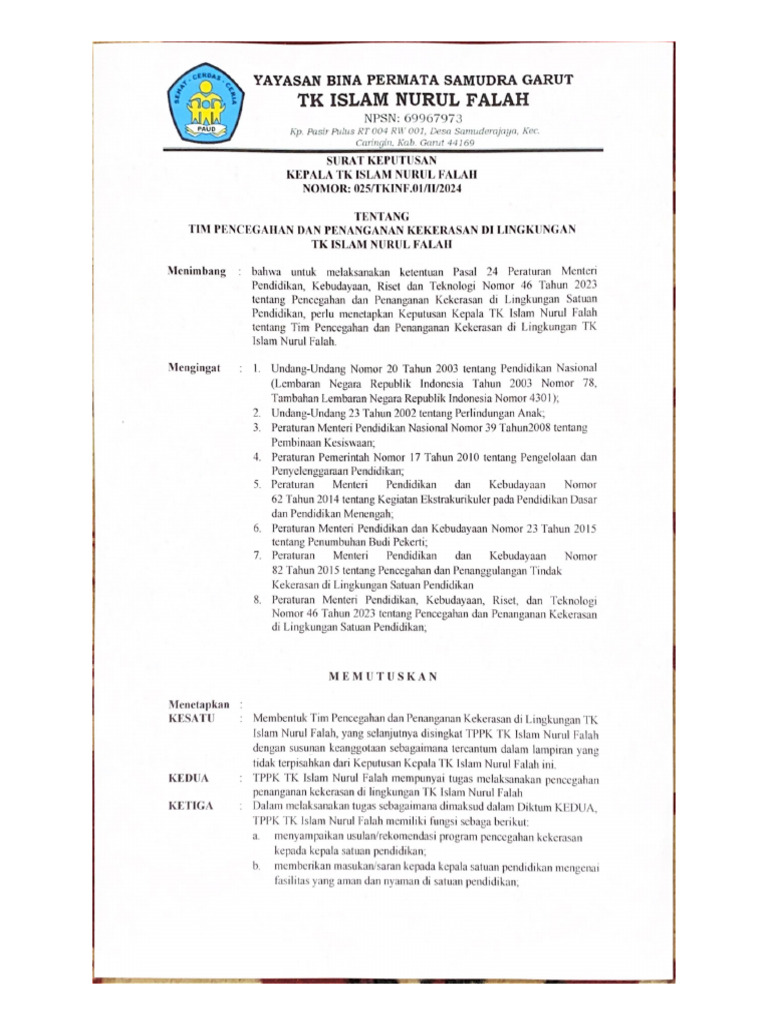 SK TPPK (TK Islam Nurul Falah) | PDF