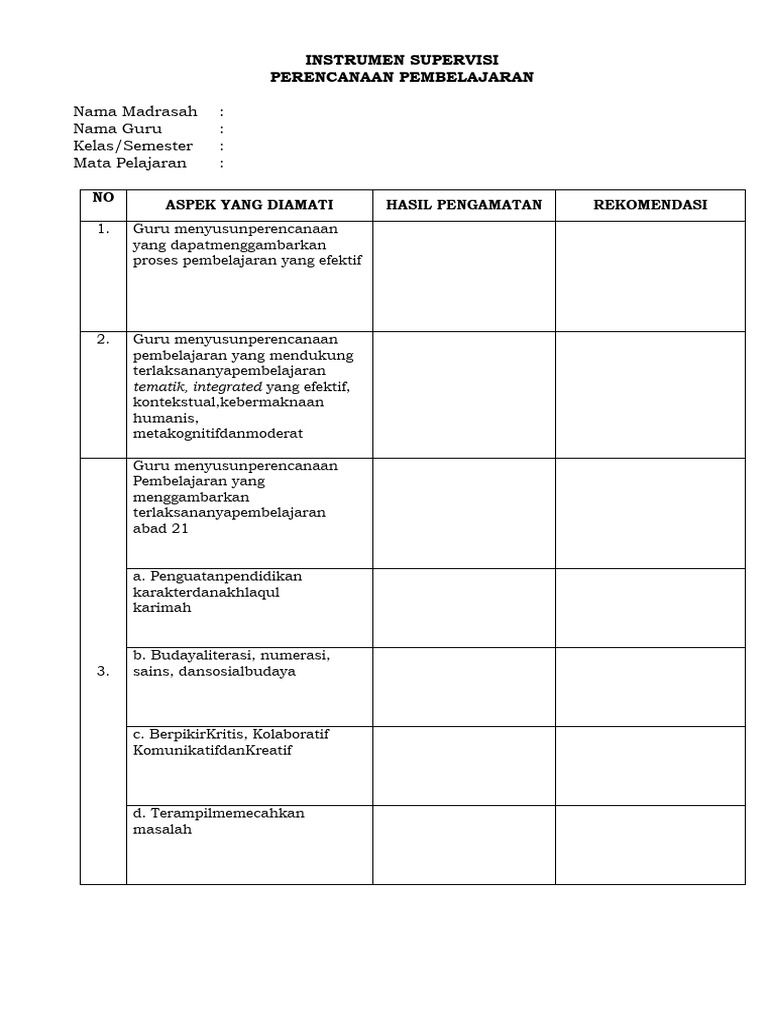 Instrumen Supervisi MI | PDF