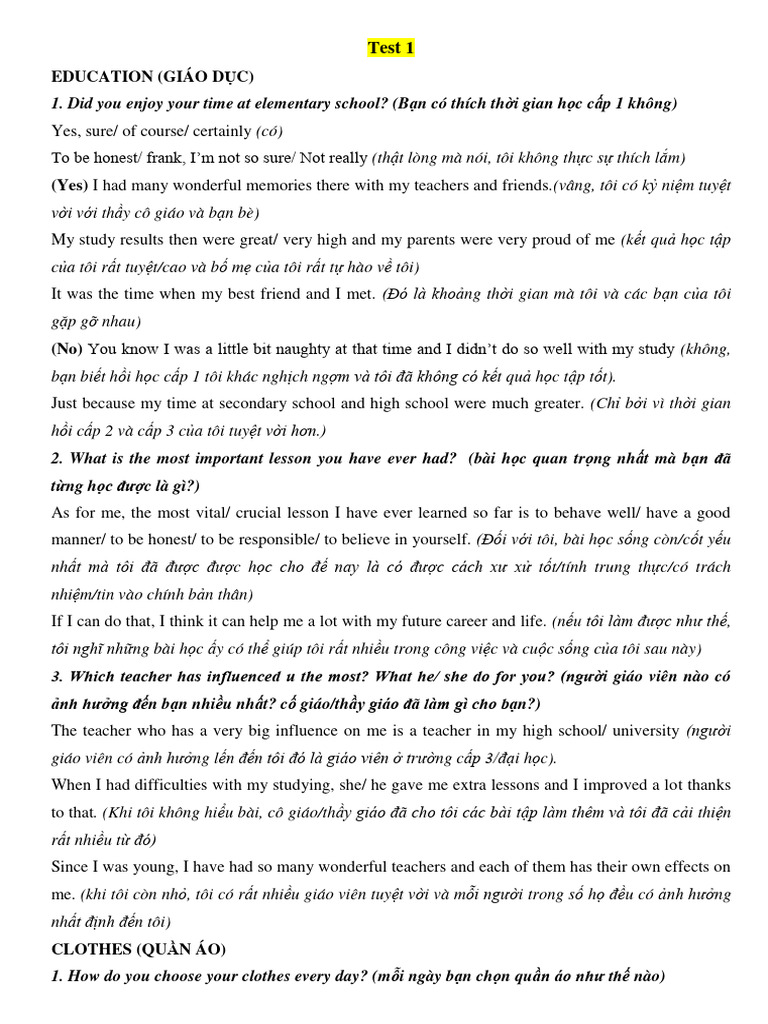 Speaking Part 1 Practice | PDF