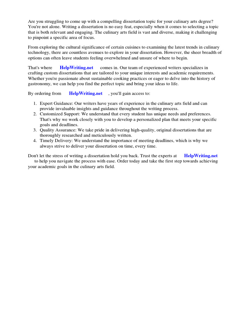 Dissertation Topics For Culinary Arts | PDF | Culinary Arts | Thesis