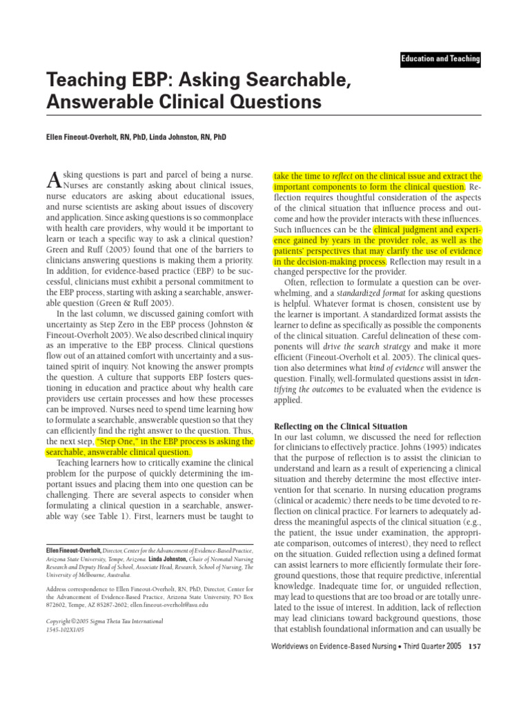 Teaching EBP Asking Searchable, Anwerable Clinical Questions | PDF ...