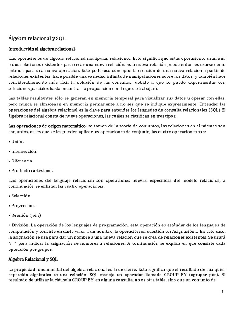 Apuntes de Álgebra Relacional y SQL (Pepe-Gil) | PDF | Base de datos ...