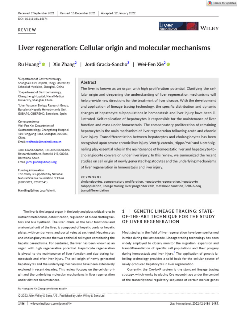 Liver International - 2022 - Huang - Liver Regeneration Cellular Origin and Molecular Mechanisms ...