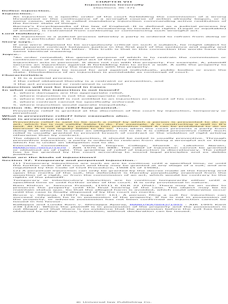 Law of Contract and Specific Relief - Chapter VII - Injunctions ...