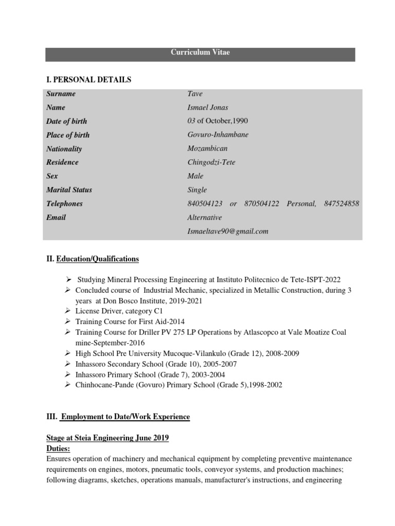 I. Personal Details: Surname Name Date of Birth Place of Birth ...