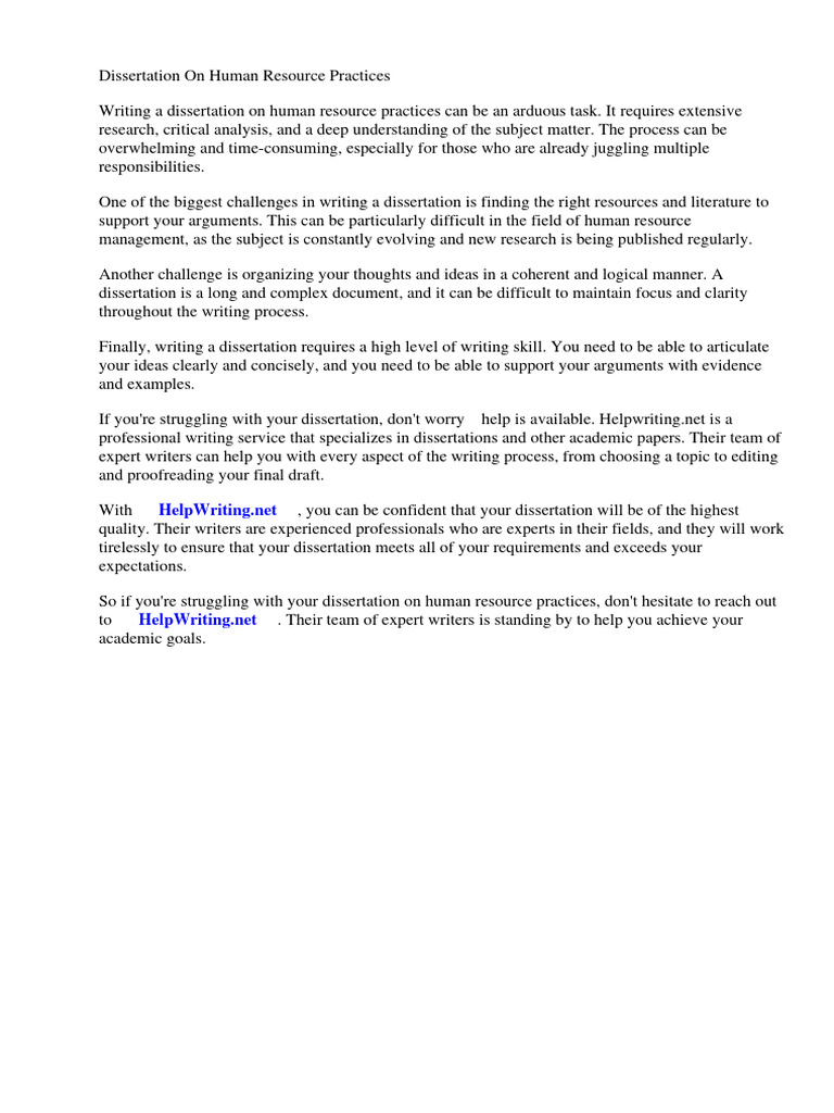 Dissertation On Human Resource Practices | PDF | Human Resource ...