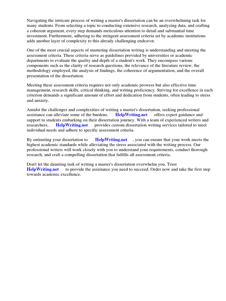 Masters Dissertation Assessment Criteria | PDF | Thesis | Evaluation