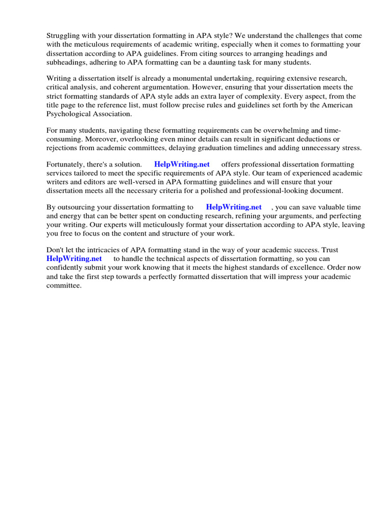 Dissertation Formatting Apa Pdf Apa Style Thesis