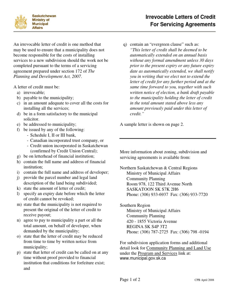 Letter of Credit Servicing Agreements Sample | PDF | Letter Of Credit ...